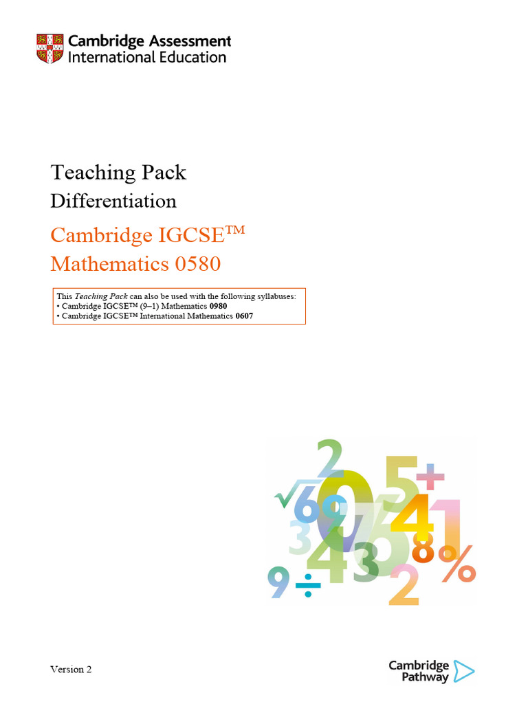 0580 Differentiation Teaching Pack v2 | PDF | Derivative | Gradient