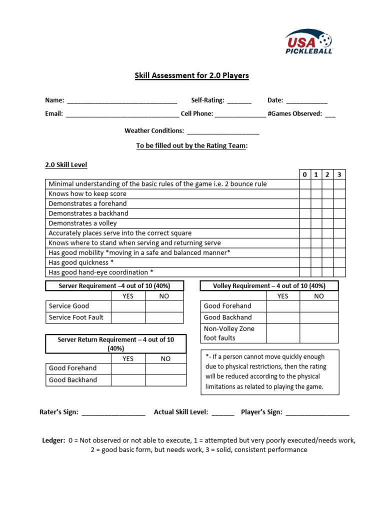 2.0 Player Skill Assessment Form | PDF