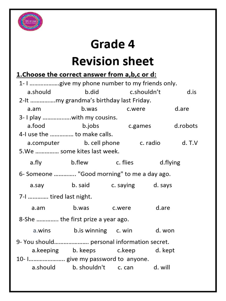 Grade 4 Revision March. Miky444 | PDF
