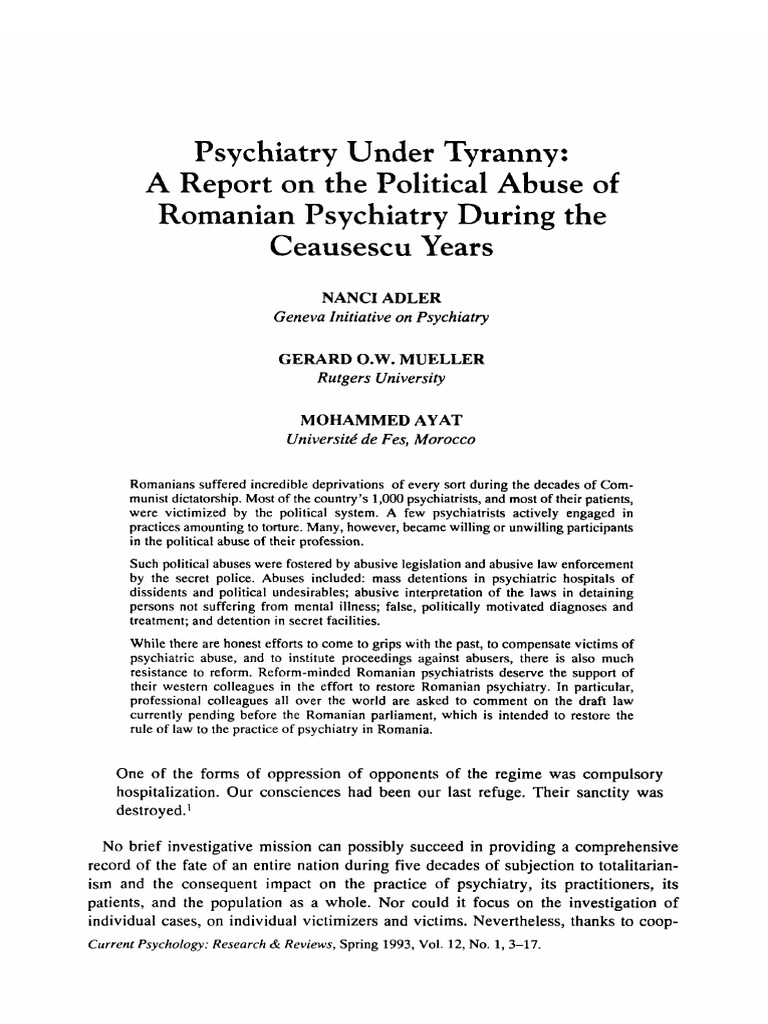 Psychiatry Romania | PDF | Psychiatry | Mental Disorder