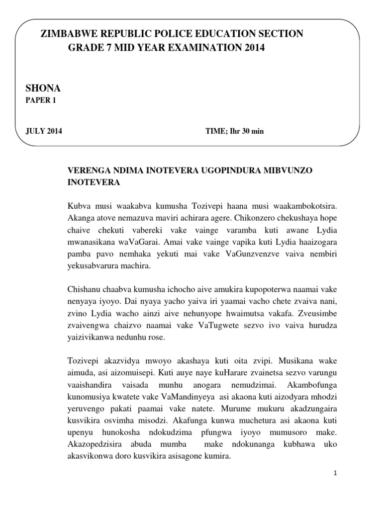 Shona Paper 1 PP 4a | PDF | Language Arts & Discipline | Art