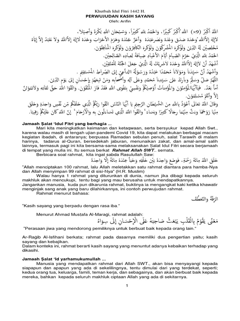 Khutbah Idul Fitri 1442 Mui Kota Semarang | PDF