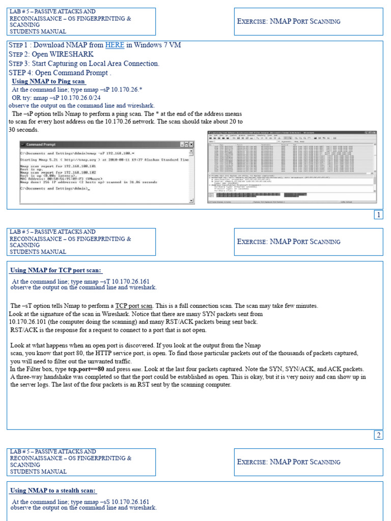 Nmap Scanning Guide for Students | PDF | Transmission Control Protocol | Internet Architecture