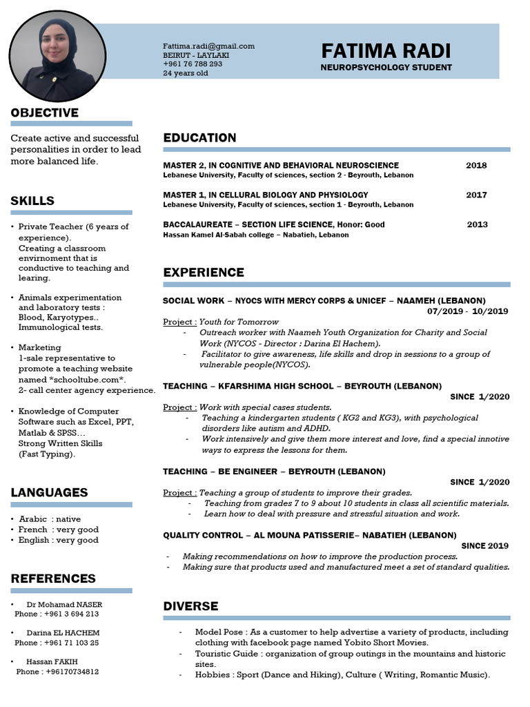Fatima+Radi+CV 2 | PDF | Psychology | Behavioural Sciences