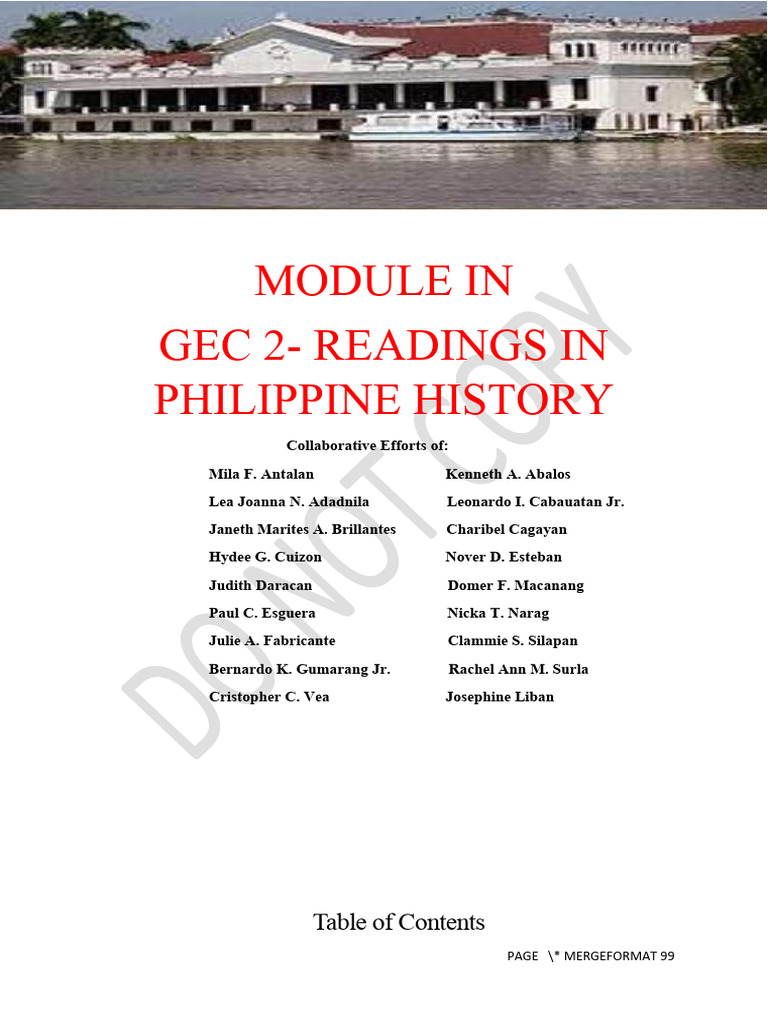 GEC 2 Readings in Philippine History Module (2) | PDF