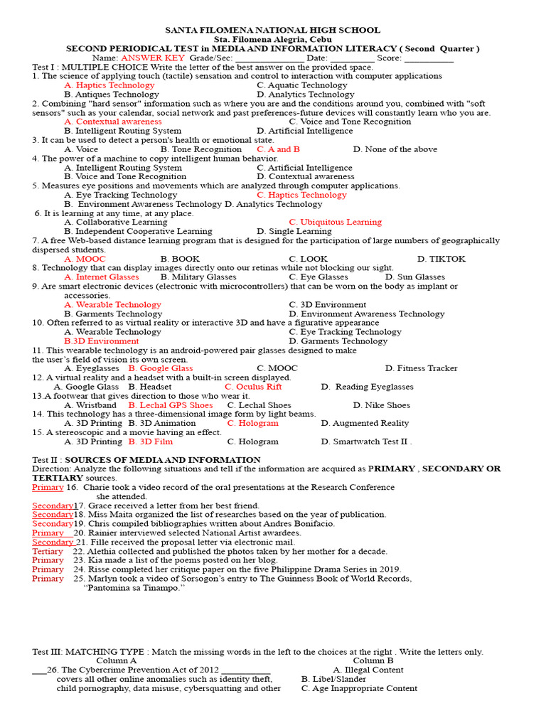 2nd Periodical Test in MIL (Second Quarter) | PDF | Wearable Technology ...
