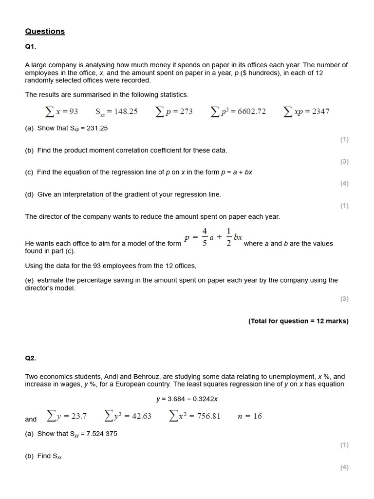 Correlation And Regression S1 Pdf Linear Regression Statistics