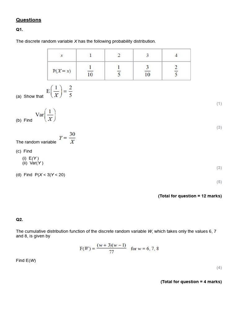 Discrete Random Variables s1 | PDF | Probability Distribution | Probability And Statistics