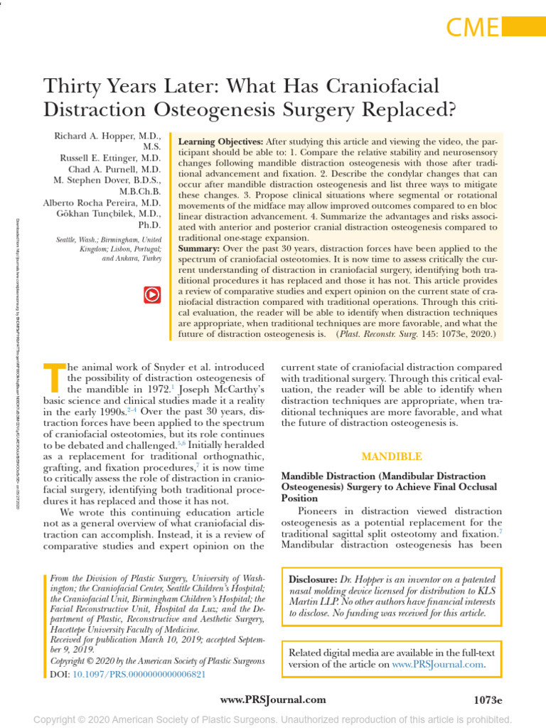 Thirty Years Later: What Has Craniofacial Distraction Osteogenesis ...
