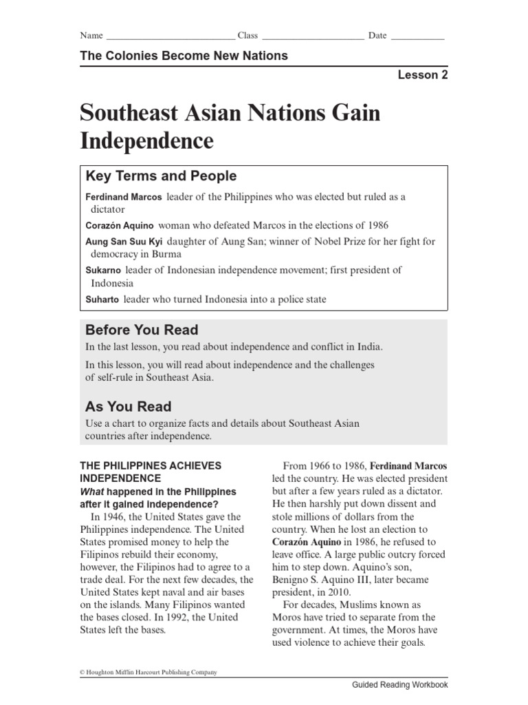 Southeast Asia's Path to Independence | PDF | Myanmar | Corazon Aquino