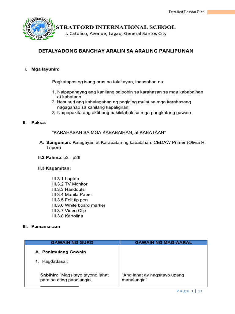 Lesson Plan Aralin Panlipunan | PDF