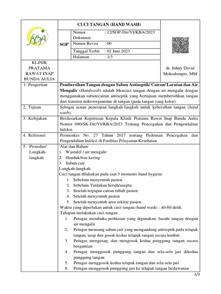 Sop Hand Wash | PDF | Kesehatan Holistik