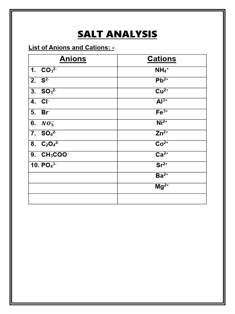 SALT ANALYSIS practical | PDF | Salt (Chemistry) | Ammonium