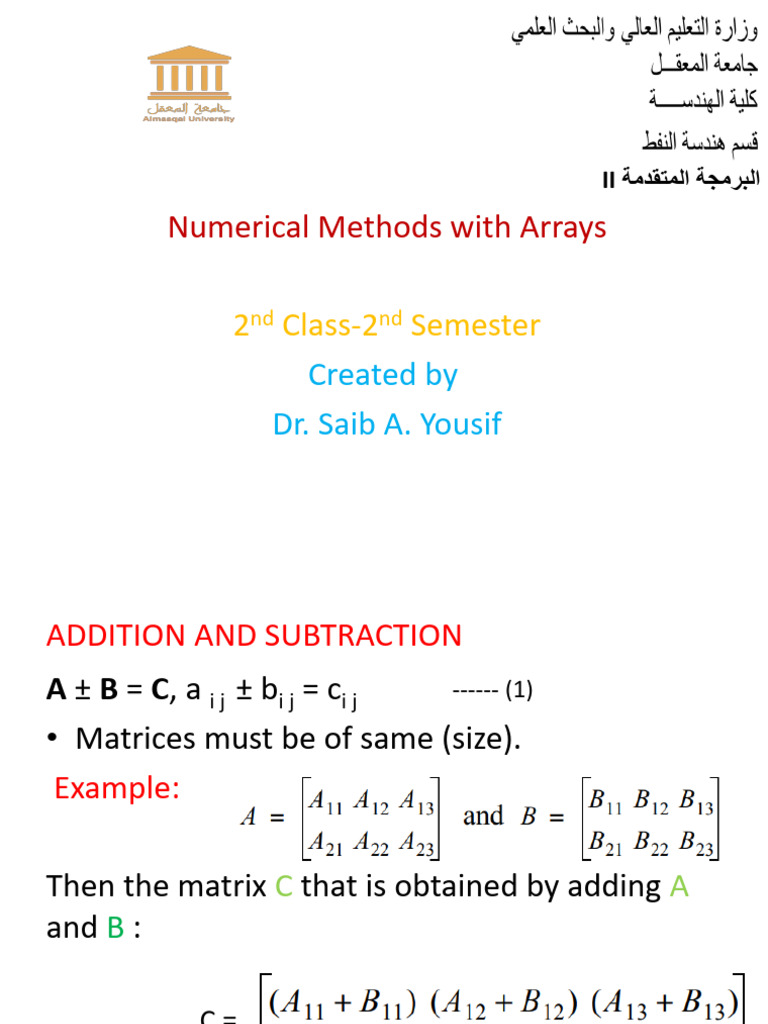 Numerical Methods With Arrays | PDF | Matrix (Mathematics) | Mathematical Objects