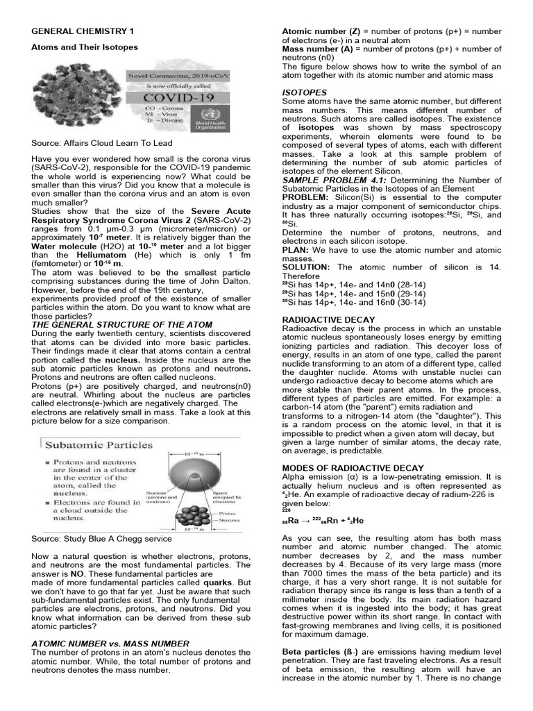 Gen Chem 1 Atom And Isotopes Pdf Radioactive Decay Atoms