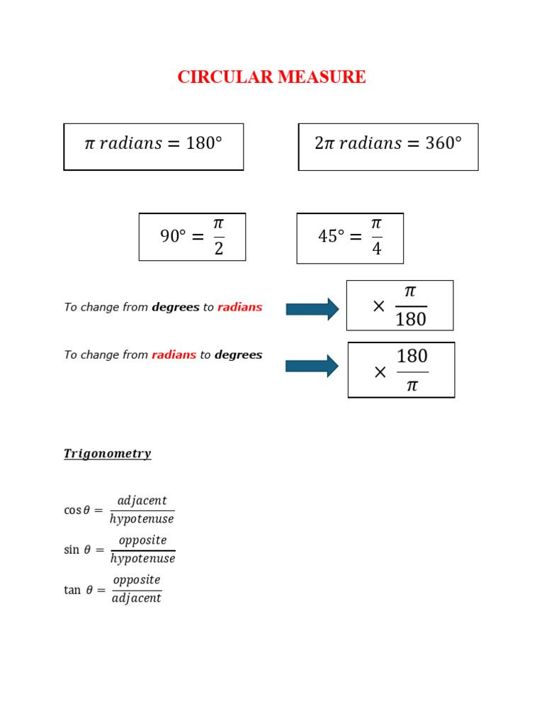 Circular Measure and Triangle Area | PDF | Circle | Pi