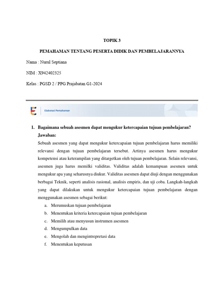 Topik 3 - Elaborasi Pemahaman - Nurul Septiana | PDF
