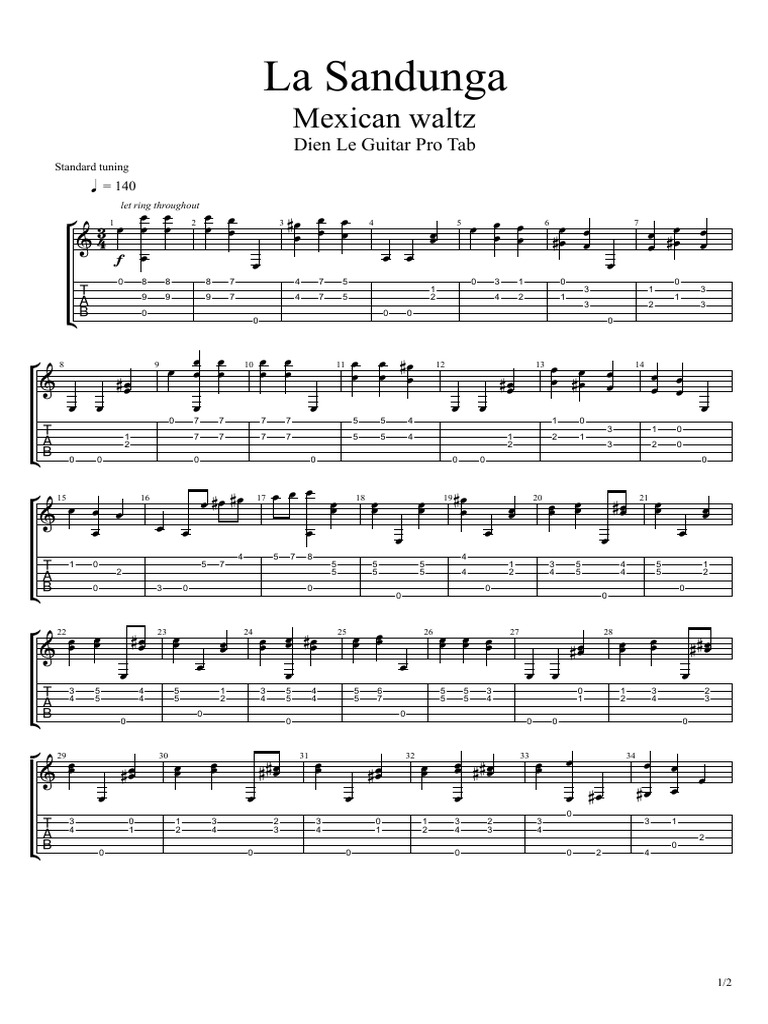 La Sandunga (Mexican Waltz) For Guitar Tutorial With TABs | PDF | Guitar Family Instruments ...