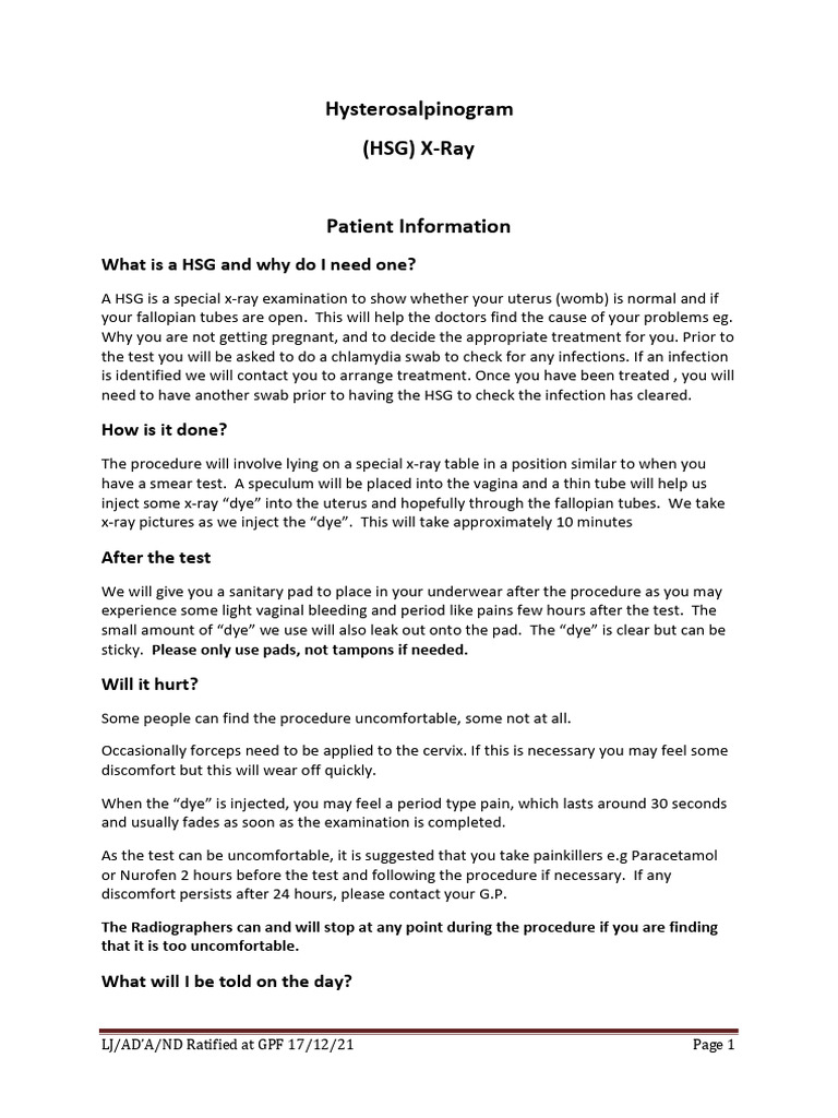 Hysterosalpinogram (HSG) - CVGPL 2021 | PDF | Mammal Female Reproductive System | Medicine