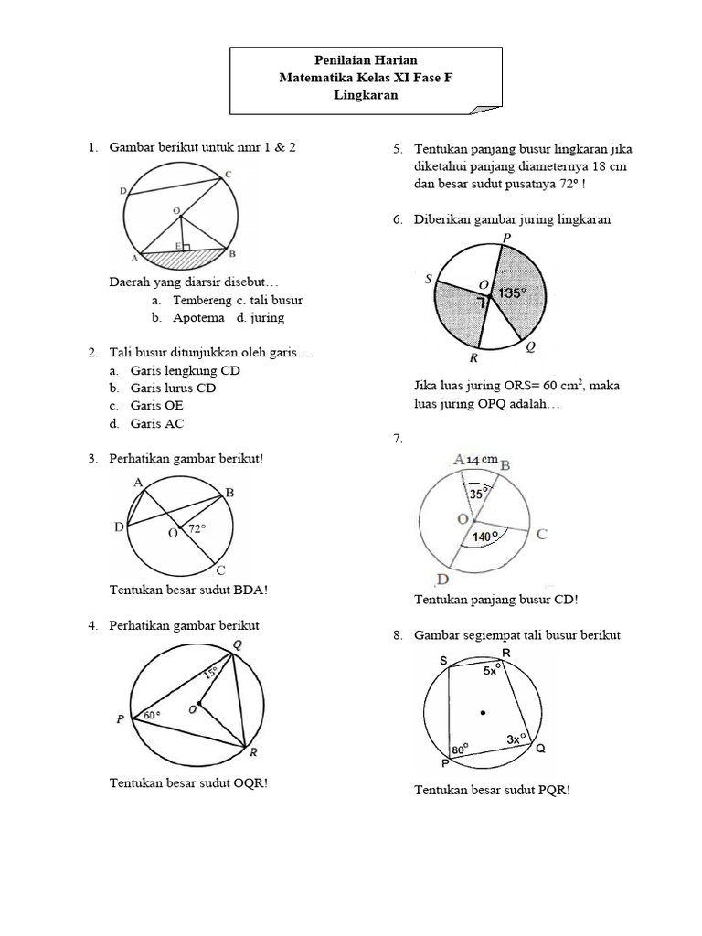 Tali Busur dan Unsur Lingkaran Kelas XI | PDF | Olahraga & Rekreasi ...