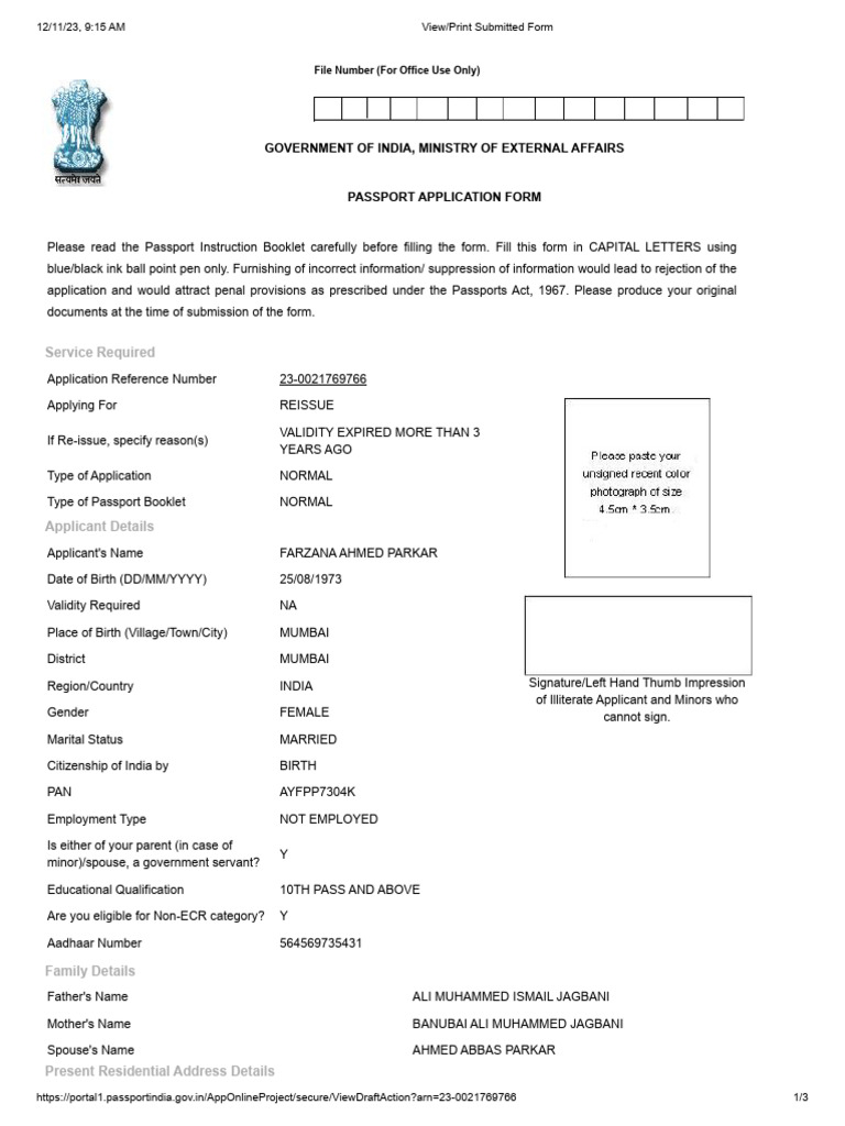 Passport Reissue for Farzana Parkar | PDF | Passport | Justice