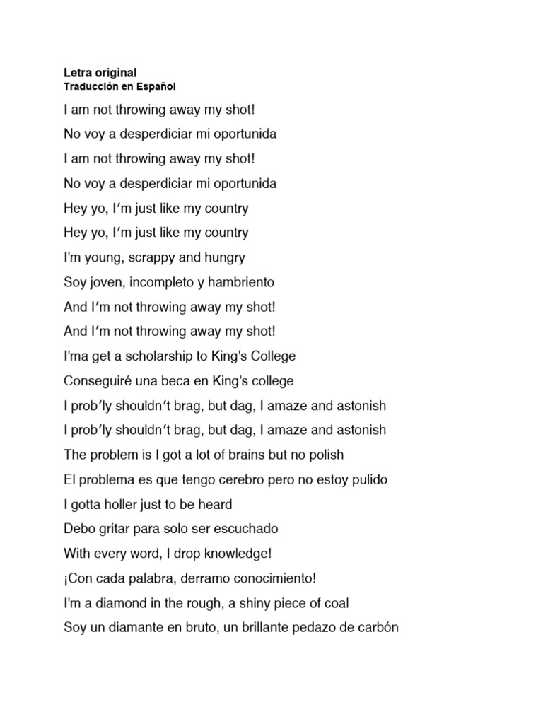 "My Shot" Lyrics and Spanish Translation | PDF | Poetry