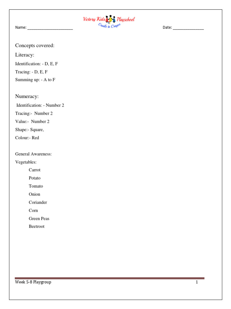 PG-Worksheet - 5-8 Week | PDF
