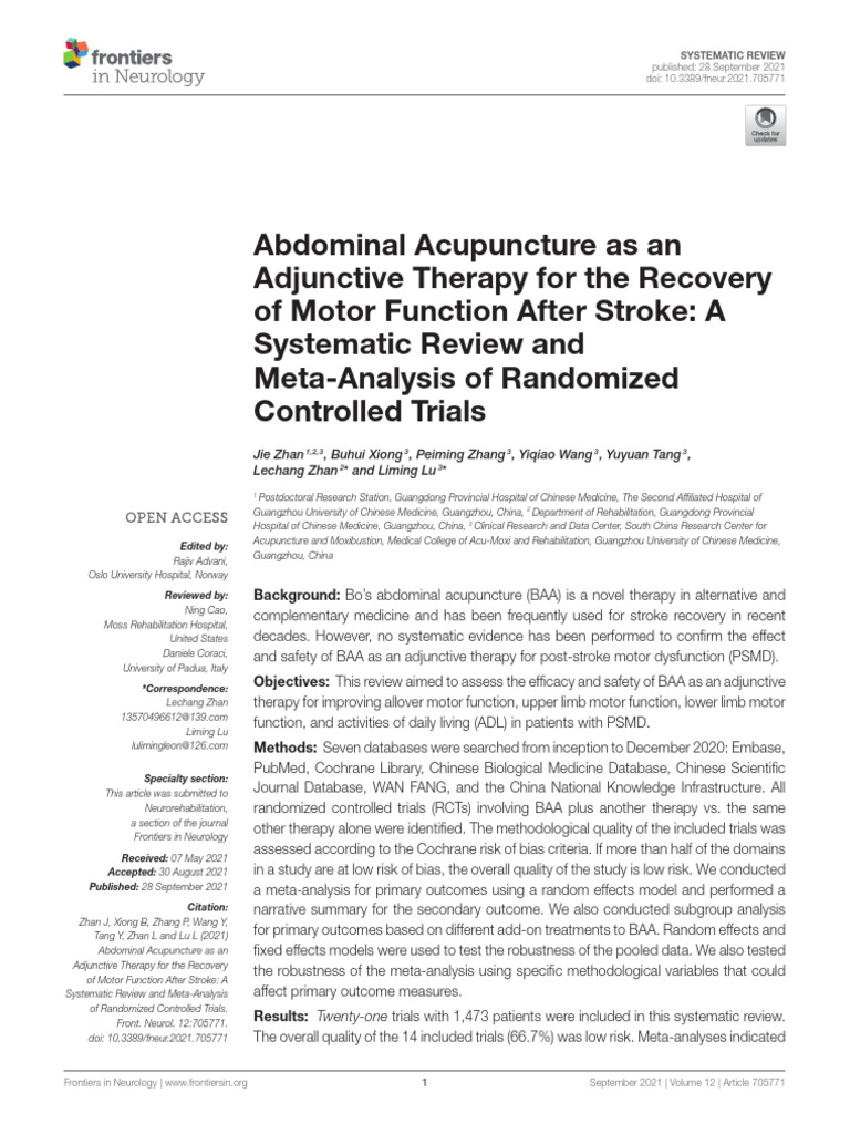 Abdominal Acupuncture As An Adjunctive Therapy For The Recovery of ...