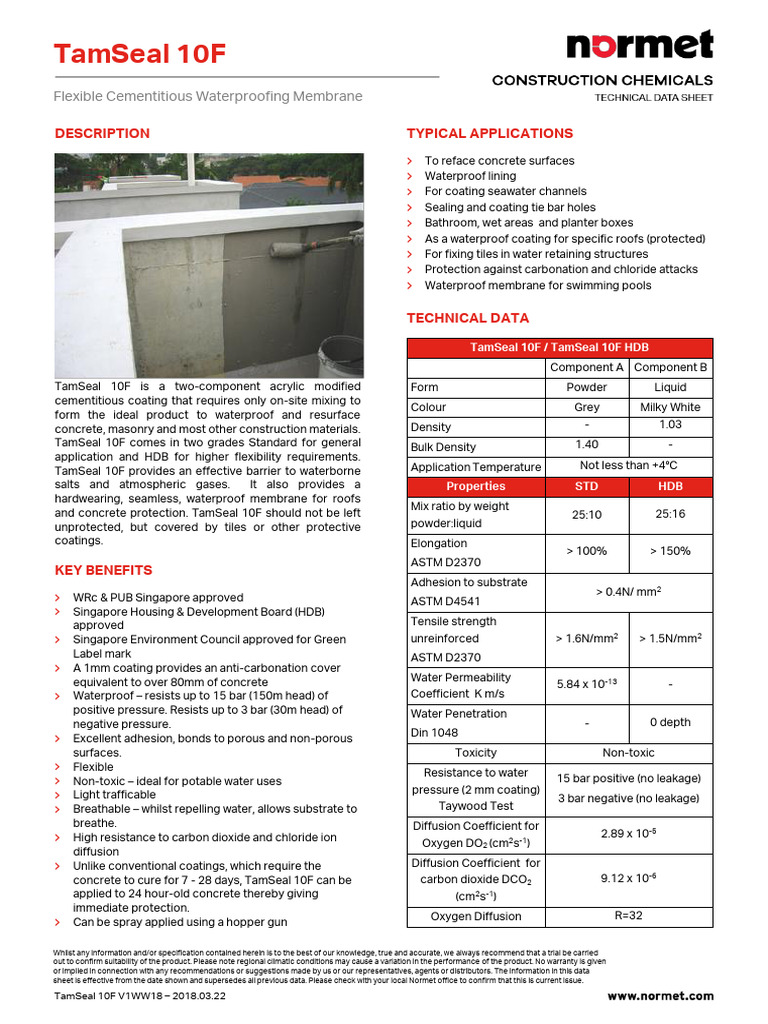 TamSeal 10F Technical Data Sheet Global en | PDF | Concrete | Coating