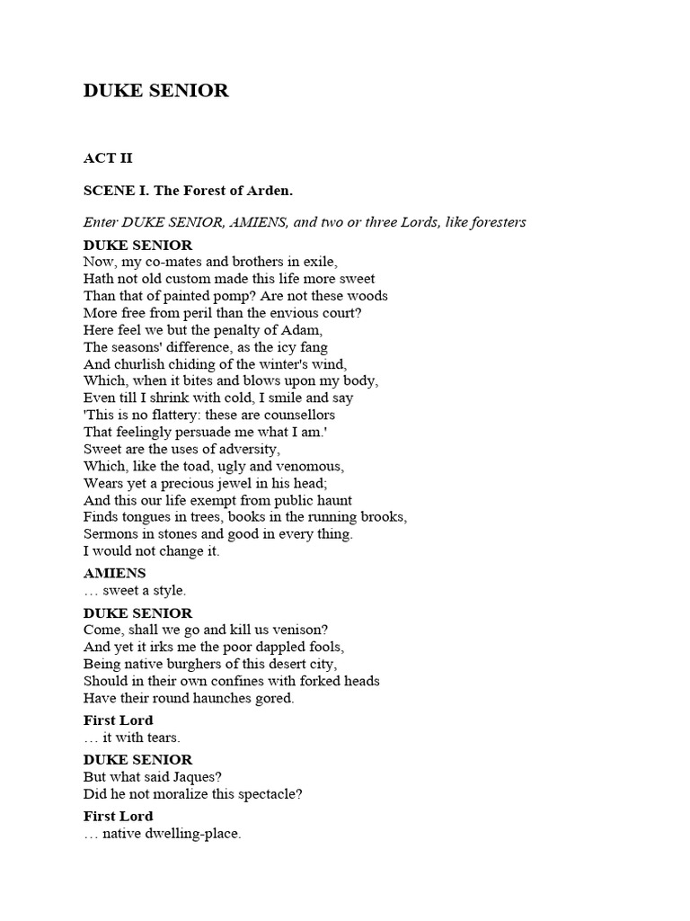 As You Like It - DUKE SENIOR | PDF | Love Stories | Shakespearean Comedies