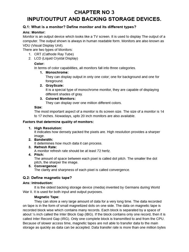 Chapter No 3 | PDF | Floppy Disk | Computer Monitor