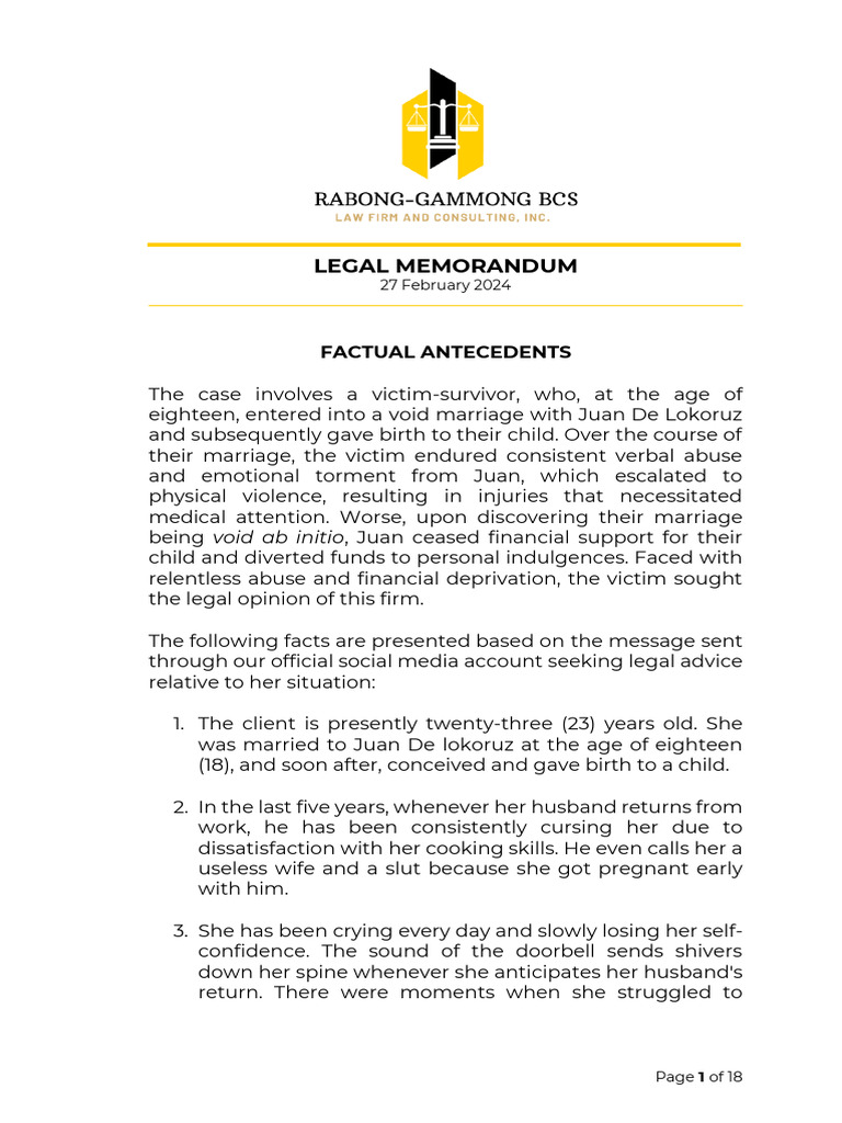 Legal Memorandum For The Case of Maria Kawawa - RA 9262 | PDF ...