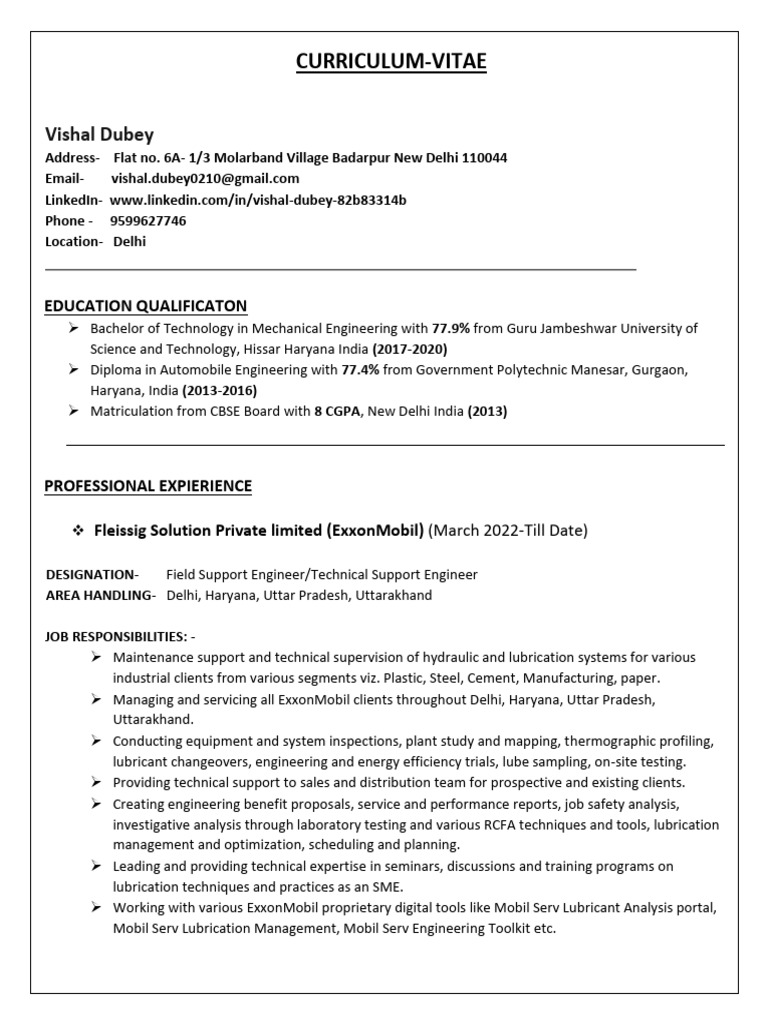 Vishal Resume | PDF | Engineering | Mechanical Engineering