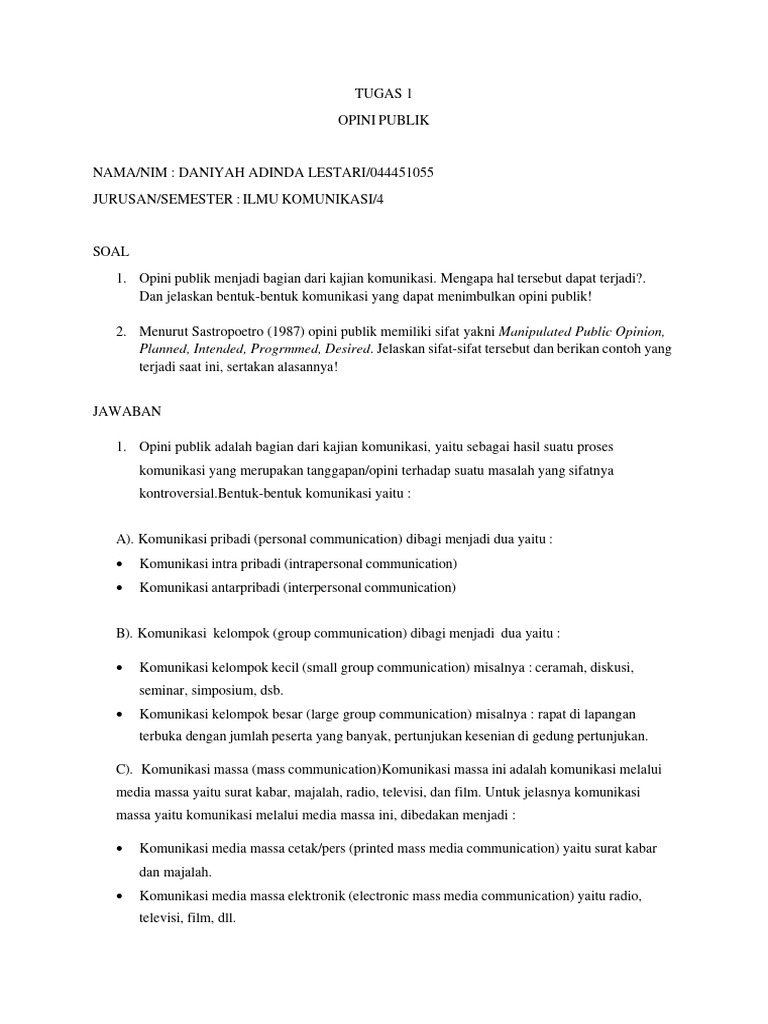 Opini Publik Menurut Sastropoetro | PDF