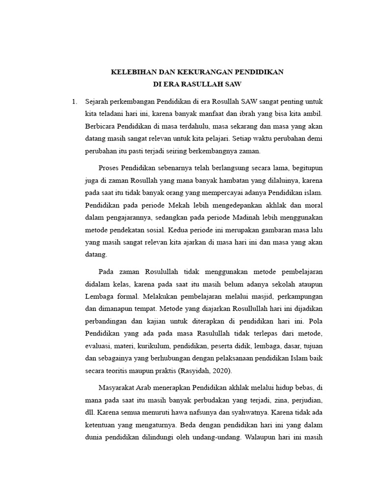 Kelebihan Dan Kekurangan Pendidikan Di Era Rasullah Saw | PDF