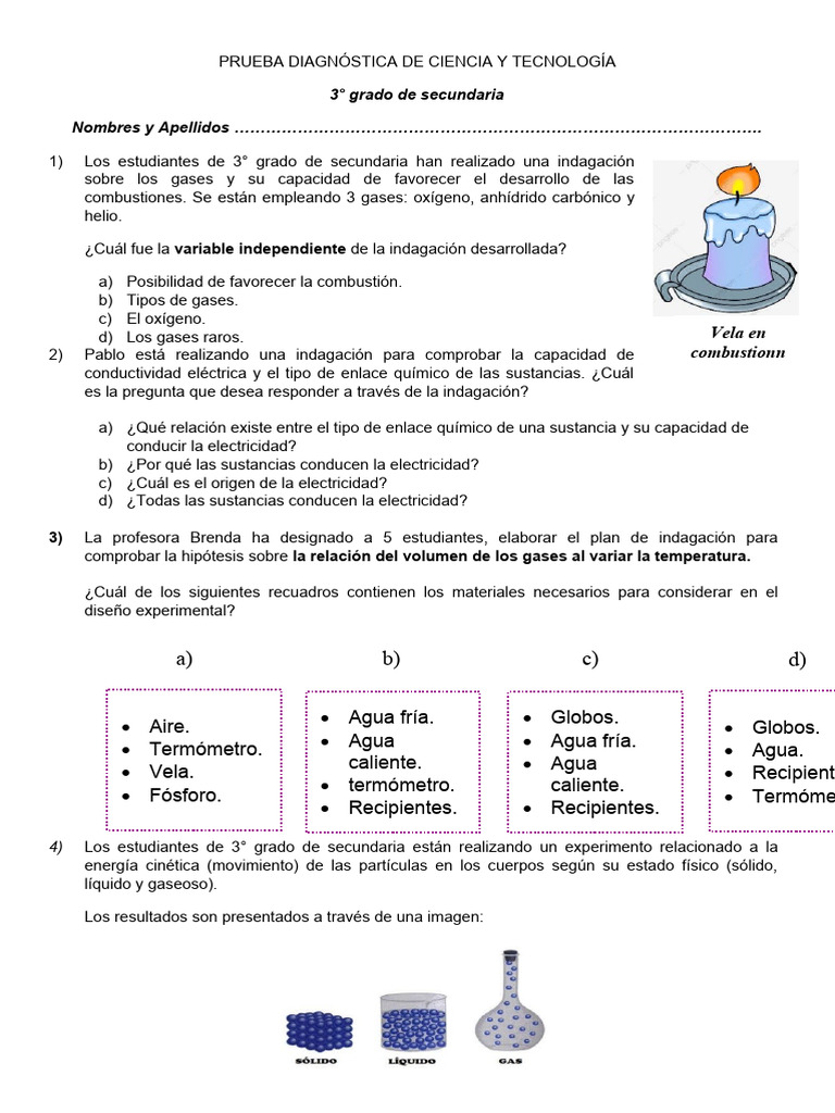 Prueba Diagnóstica de Ciencia y Tecnología | PDF | Redox | Sustancias ...