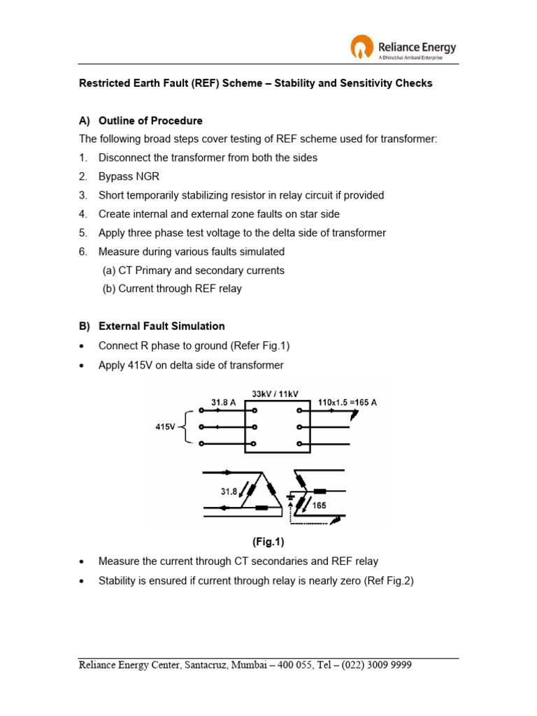 Restricted Earth Fault (REF) Scheme | PDF | Relay | Power (Physics)