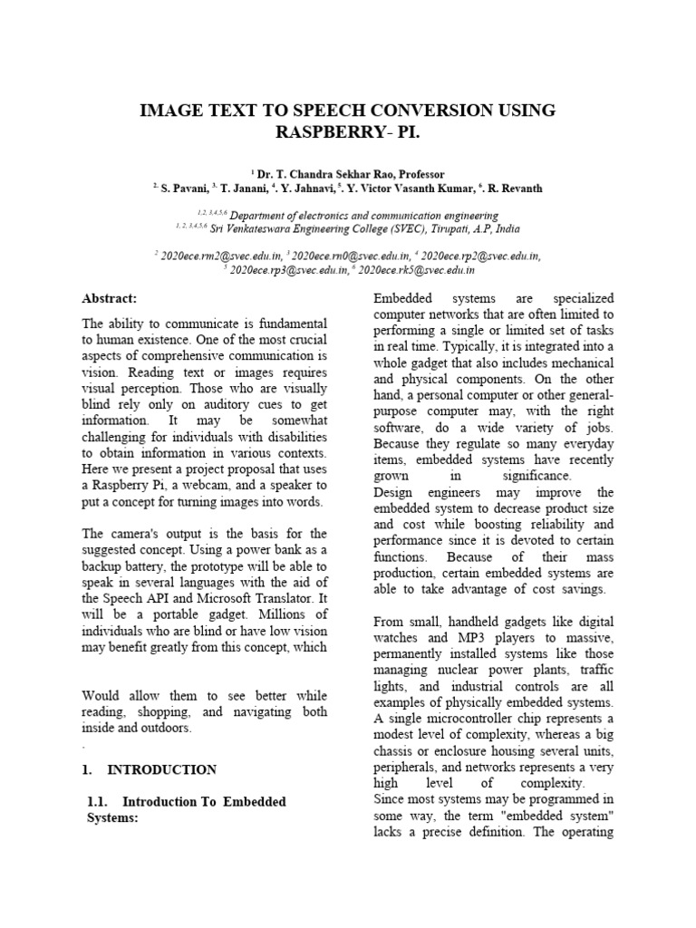 Image to Speech Conversion with Raspberry Pi | PDF | Embedded System ...