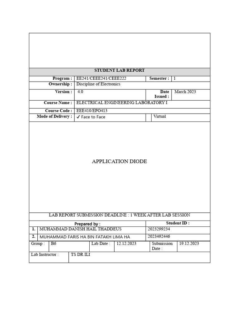 ELECTRICAL ENGINEERING LAB E4 SEM 1 UiTM | PDF