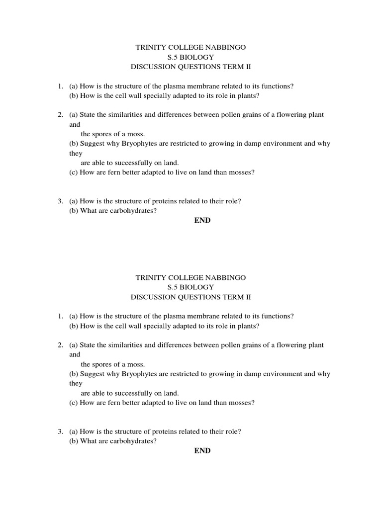 s5 Biology Questions | PDF | Home & Garden