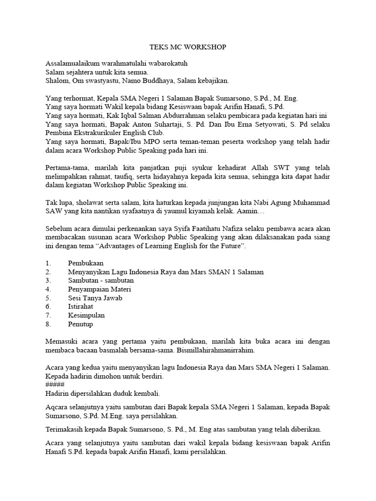 Teks MC Workshop | PDF