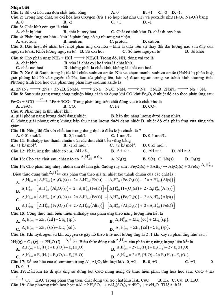 ÔN THI GK 2 Hoá | PDF