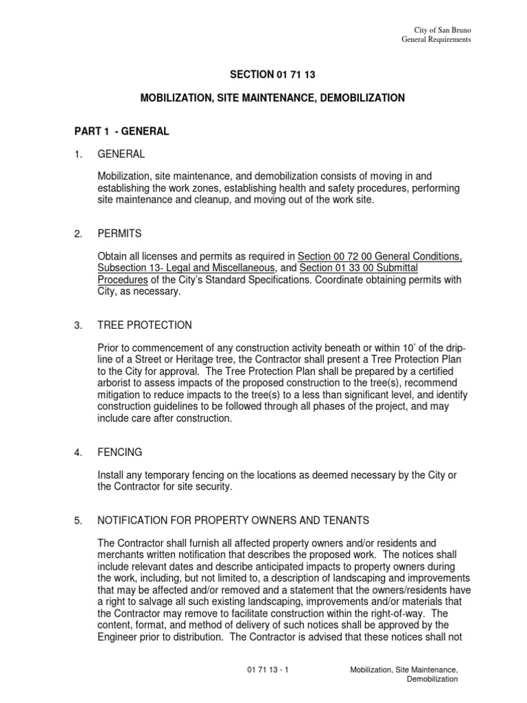 01 71 13 Mobilization Maintenance Demob (PDF) | PDF | General ...