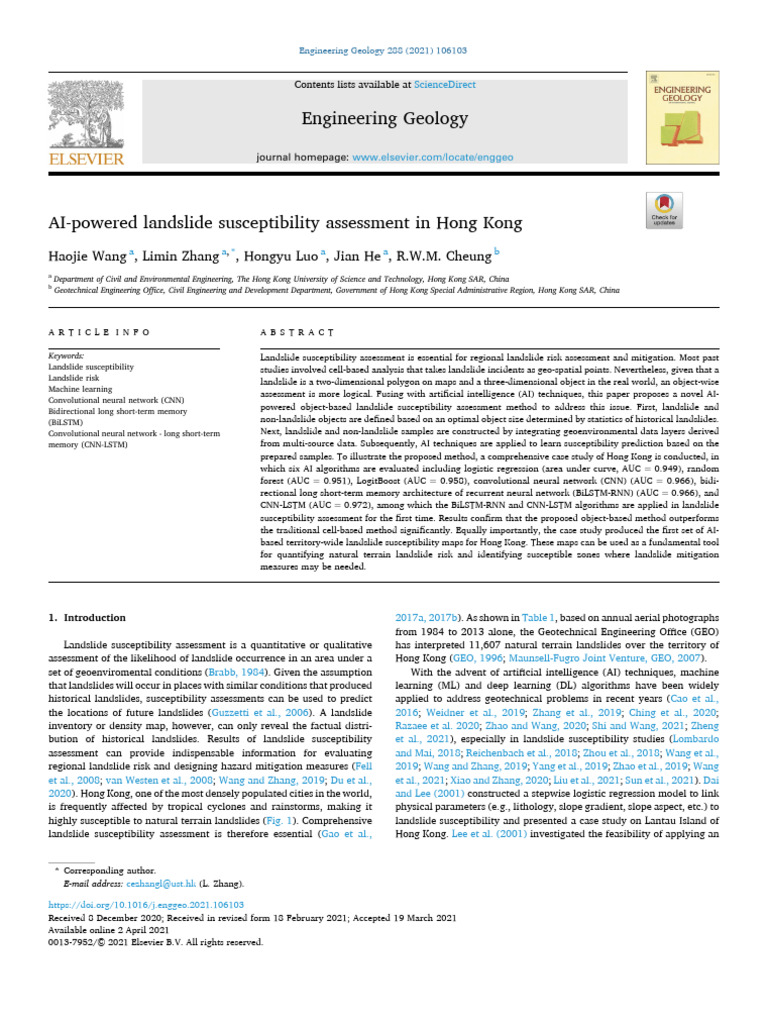 2021 Ai Powered Landslide Susceptibility Assessment In Hong Kong Pdf Receiver Operating
