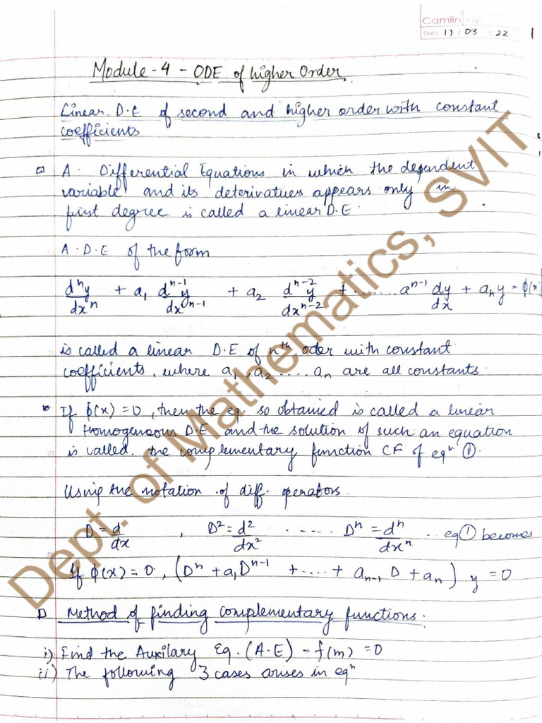 ODE of Higher Order | PDF
