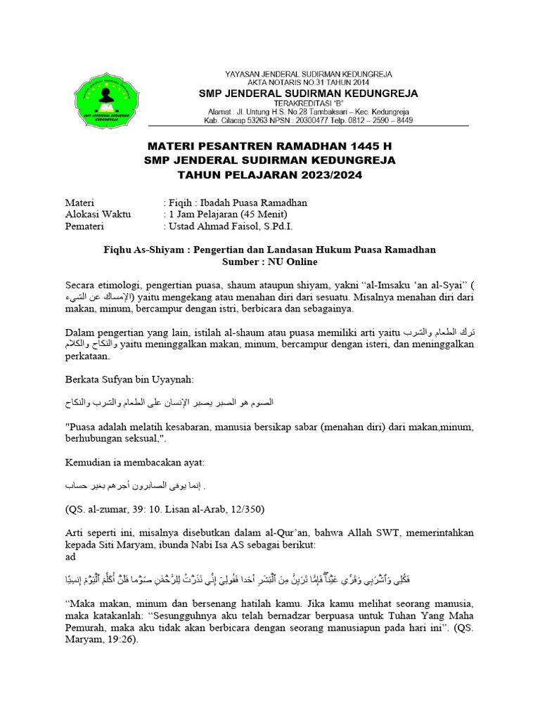 Modul Materi Pesantren Ramadhan 1445 H | PDF | Agama & Spiritualitas