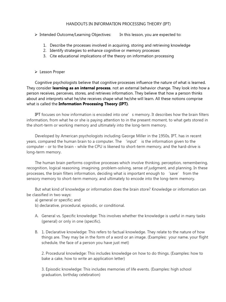 Handouts IPT | PDF | Memory | Perception