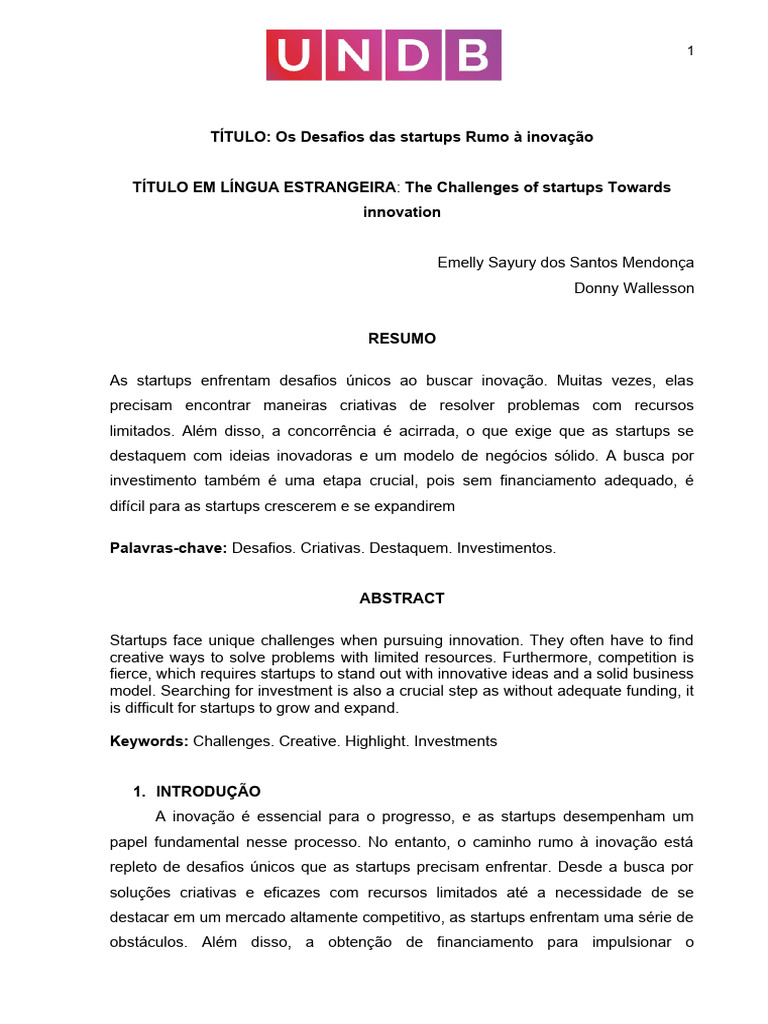 Modelo Paper 2024 | PDF | Empresa Startup | Microempresas e Empreendedores