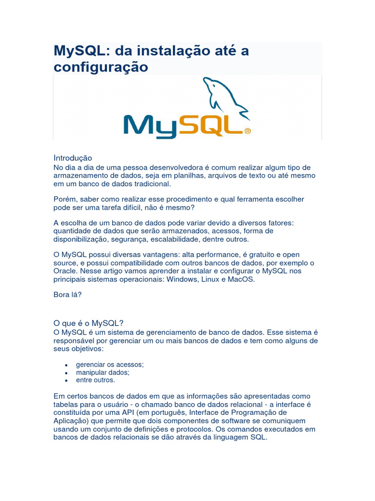 MySQL INSTALAÇÃO | PDF | SQL | Bancos de dados