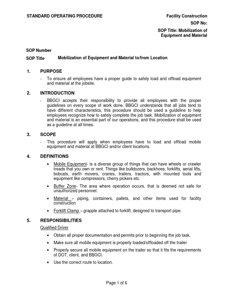 Mobilization of Equipment and Material Facility Facility | PDF ...